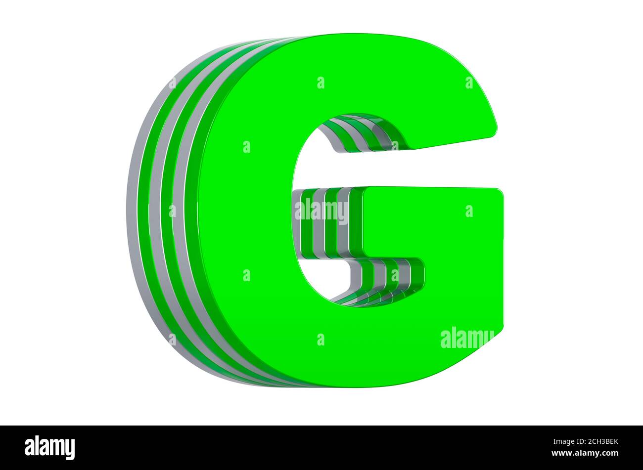 Green Letter G, layered font. 3D rendering isolated on white background ...