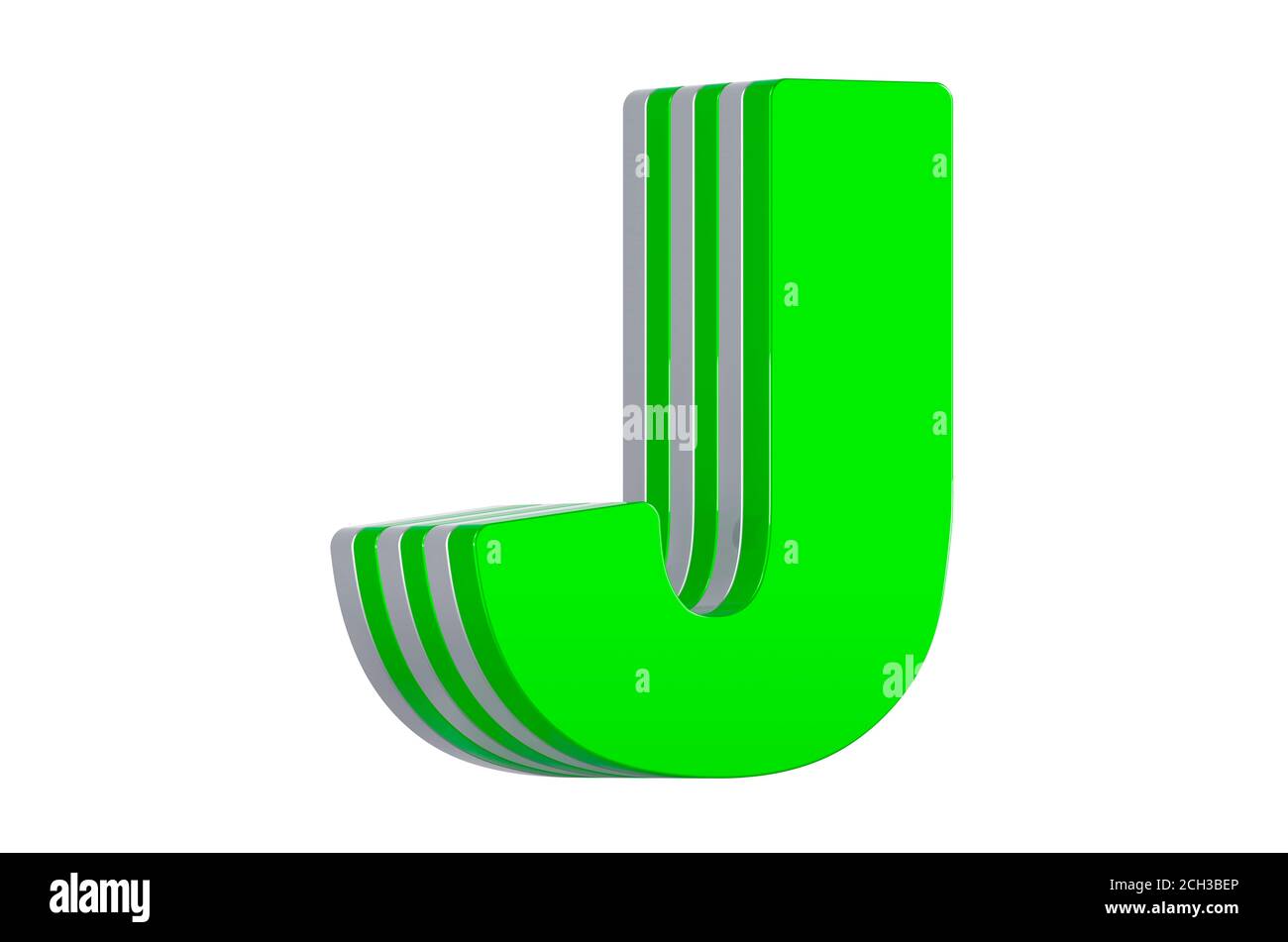 Green Letter J, layered font. 3D rendering isolated on white background ...