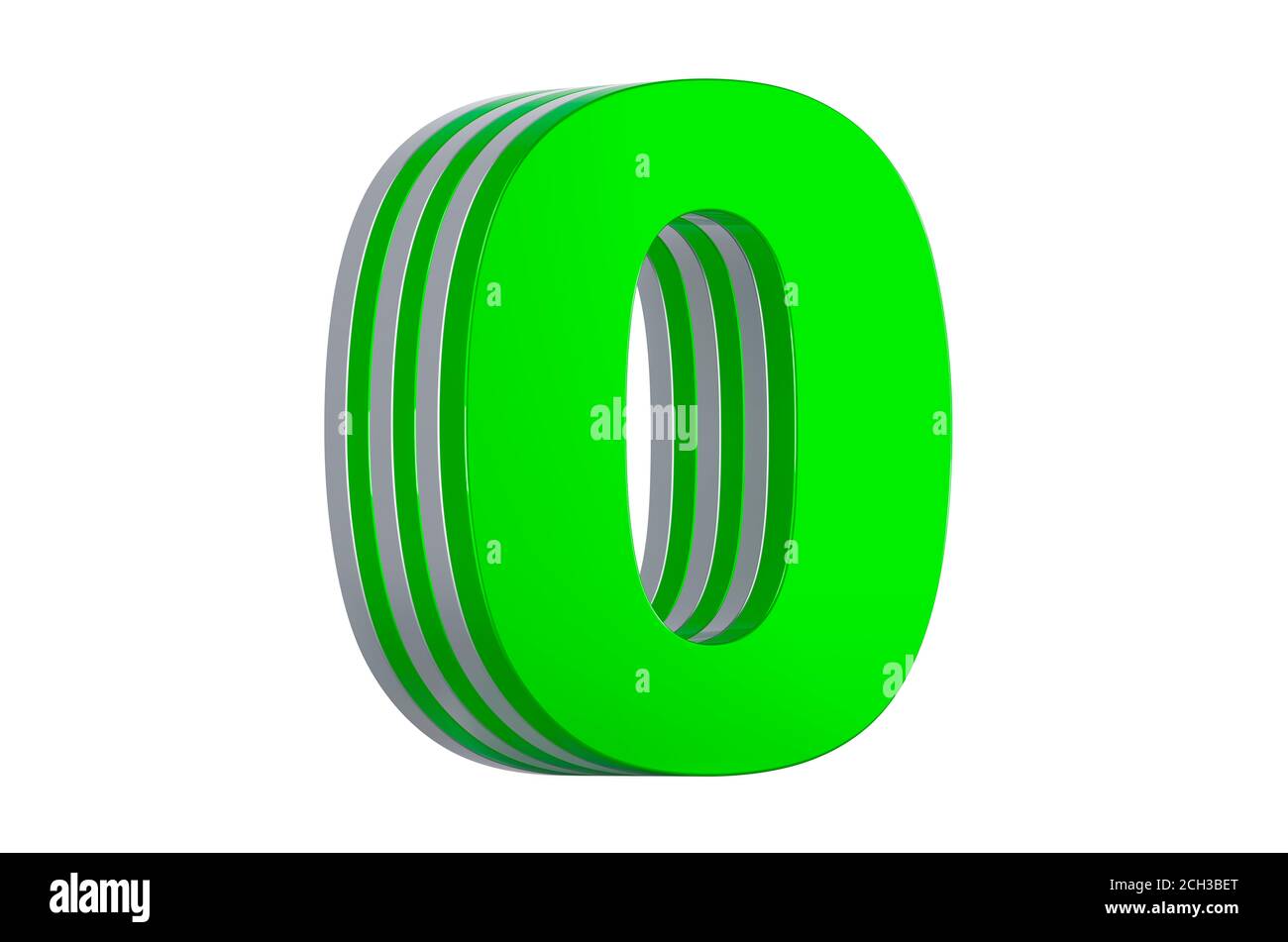 Green Number 0, layered font. 3D rendering isolated on white background ...