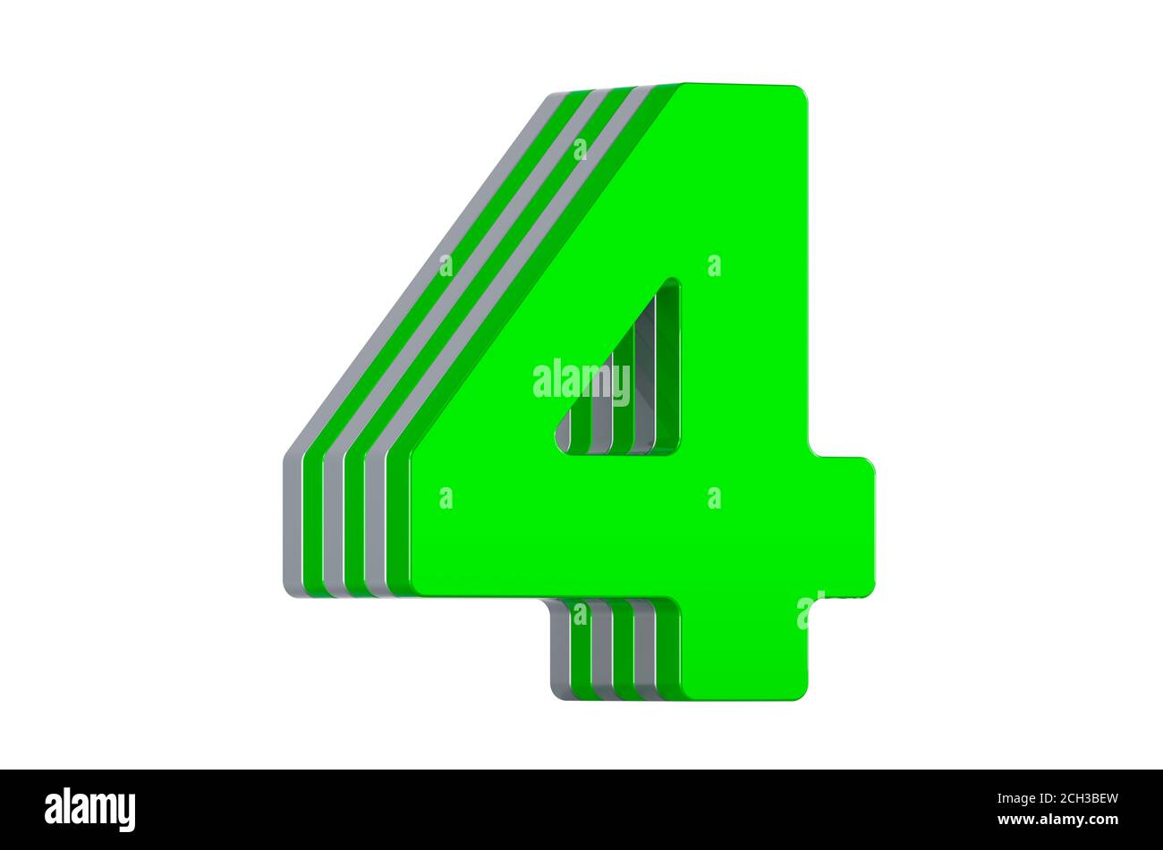 Green Number 4, layered font. 3D rendering isolated on white background ...