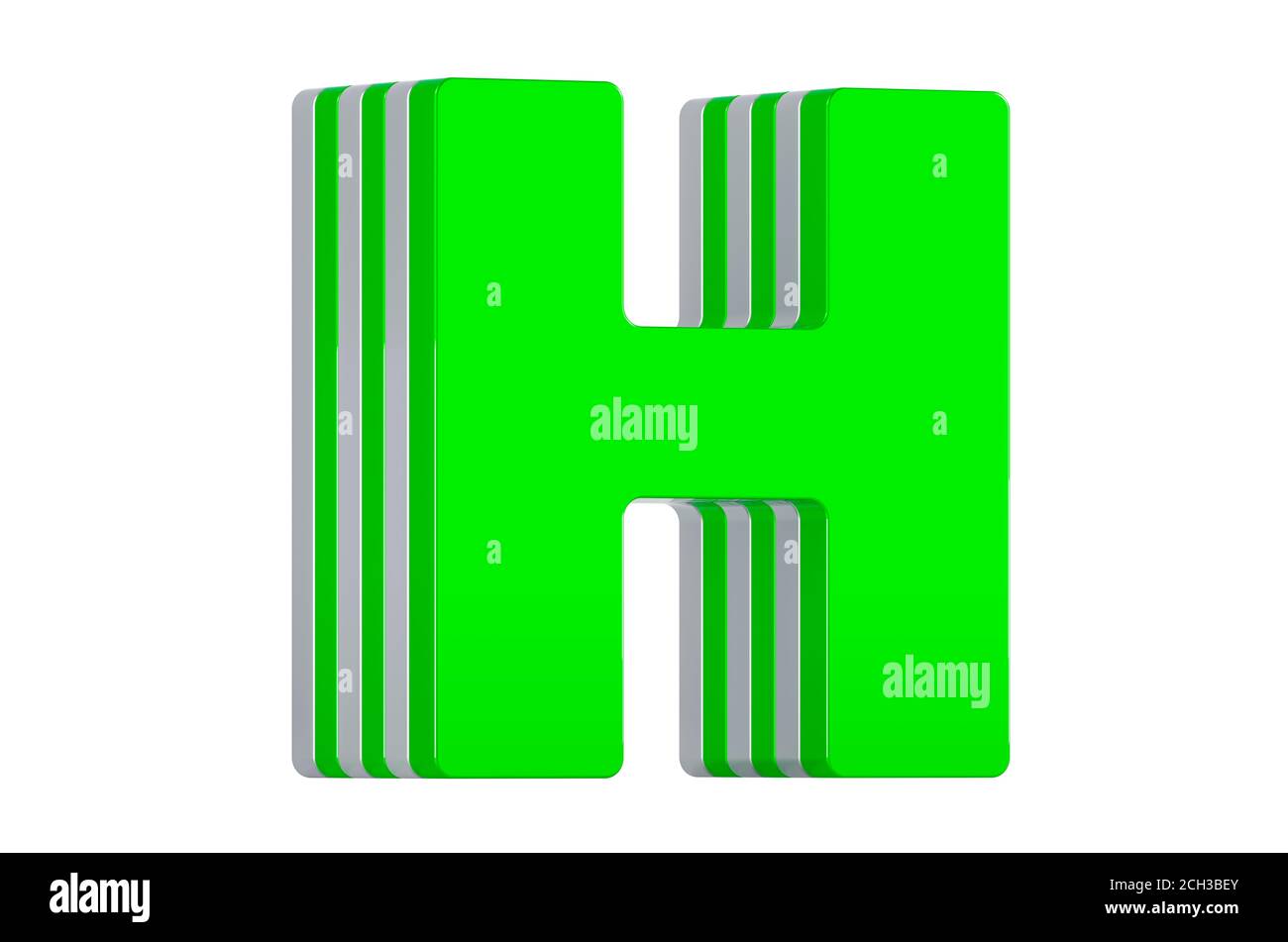 Green Letter H, layered font. 3D rendering isolated on white background ...