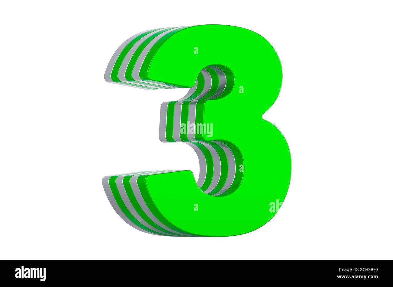 Green Number 3, layered font. 3D rendering isolated on white background ...
