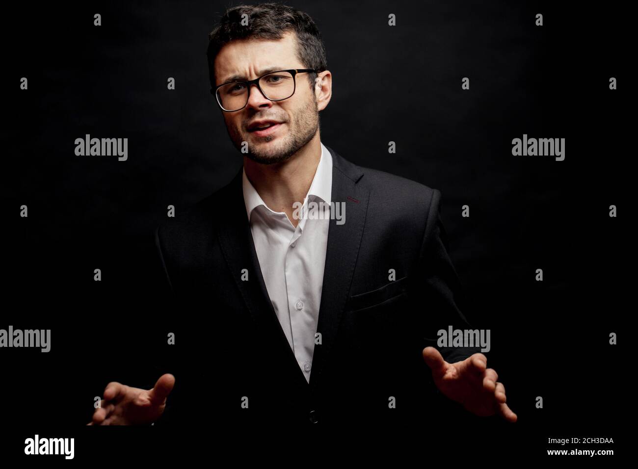 young smart man training people to be a strong leader. teach leadership ...