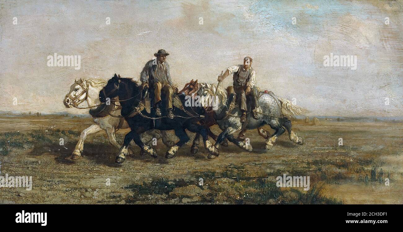 Veyrassat Jules Jacques - Two Figures with Draft Horses - French School ...