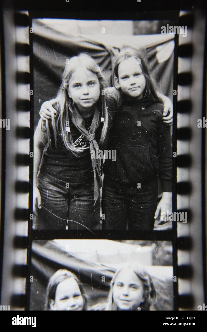 Fine 70s vintage black and white photography of two Girl Scout friends ...