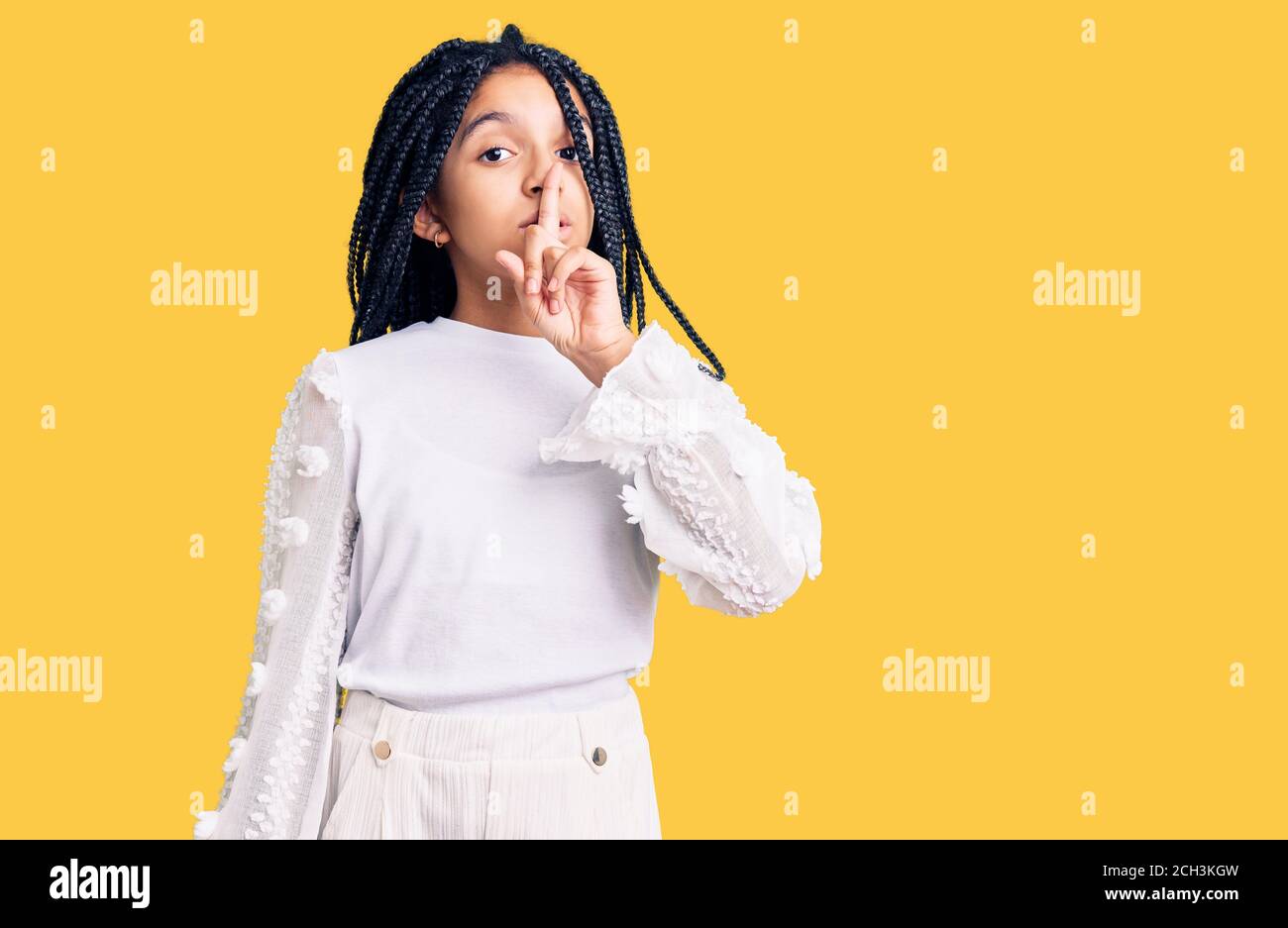 Cute african american girl wearing casual white tshirt asking to be ...