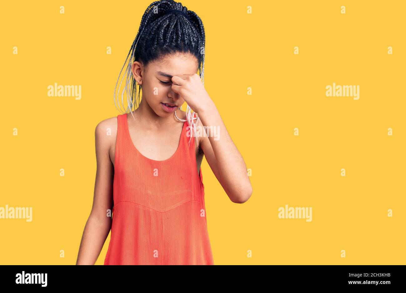 Cute african american girl wearing casual clothes tired rubbing nose ...