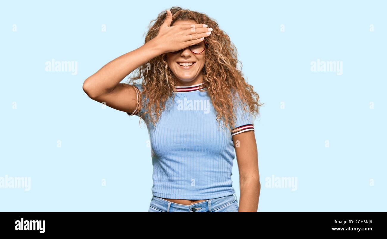 Beautiful Caucasian Teenager Girl Wearing Casual Clothes And Glasses