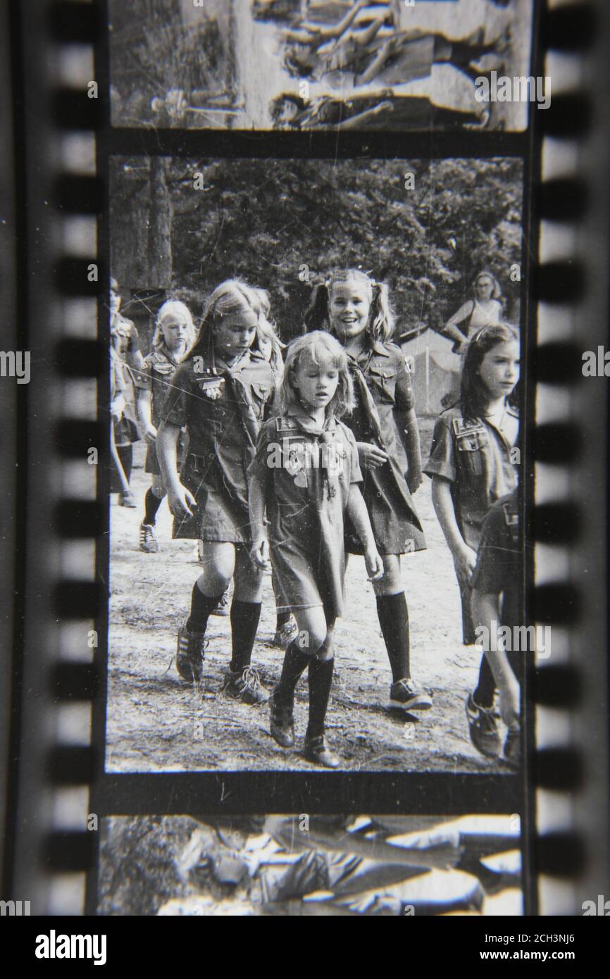 Fine 70s vintage black and white photography of Girl Scouts marching ...