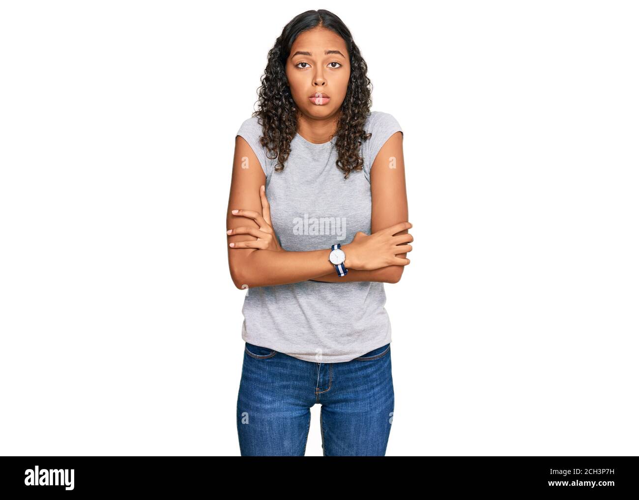 Young african american girl wearing casual clothes shaking and freezing ...