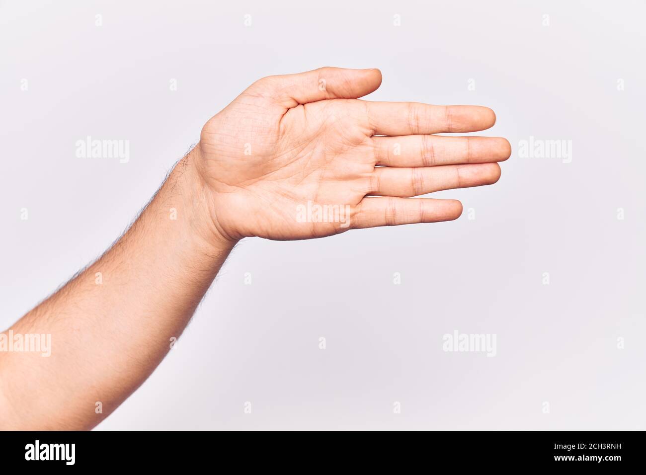 Close up of hand of young caucasian man over isolated background ...