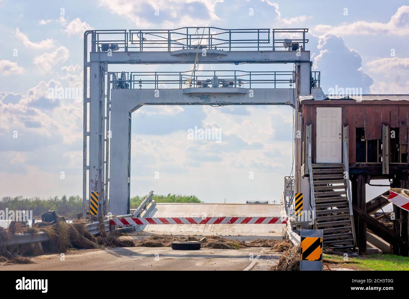 Debris from Hurricane Laura litters the Cameron ferry landing, Sept. 11 ...