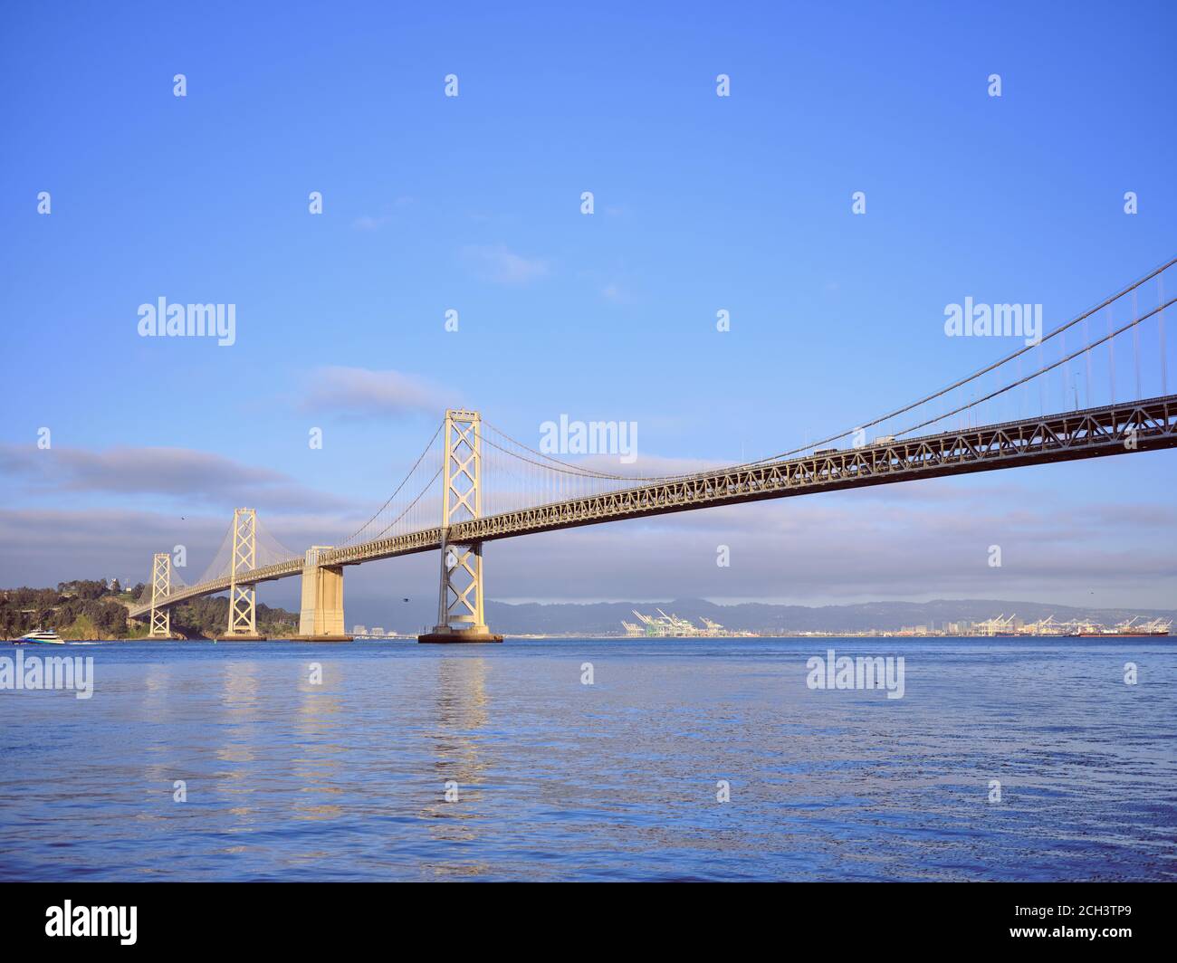 A view of the San Francisco Bay Bridge from the SF Embarcadero Stock ...