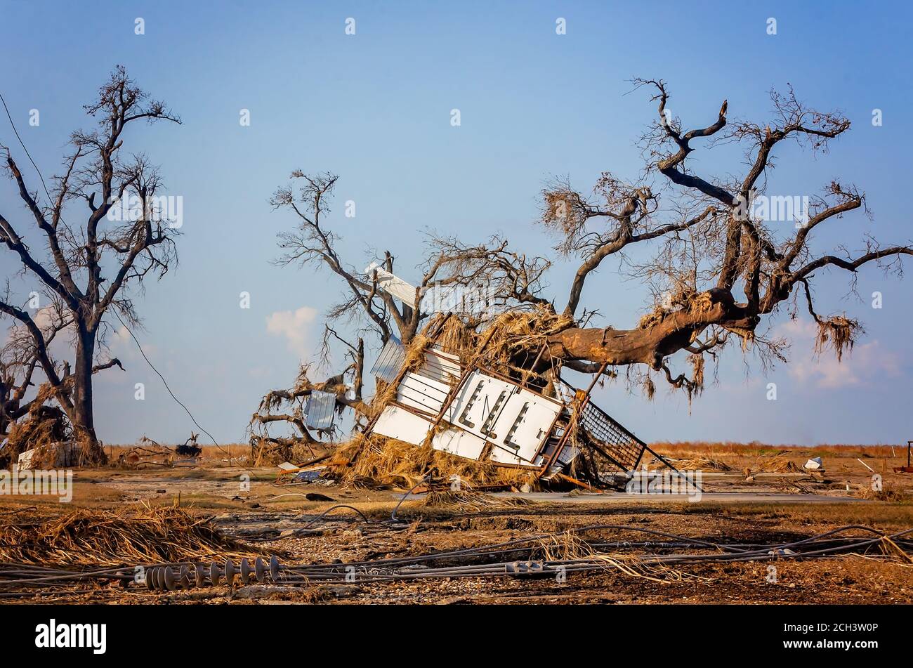 Debris from Hurricane Laura litters the streets, Sept. 11, 2020, in ...