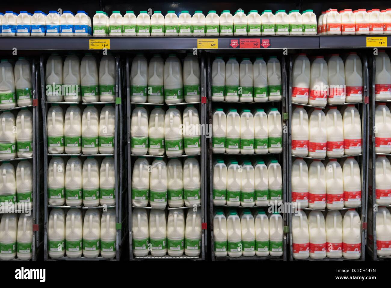 Plastic cartons of milk on sale in a supermarket Stock Photo - Alamy