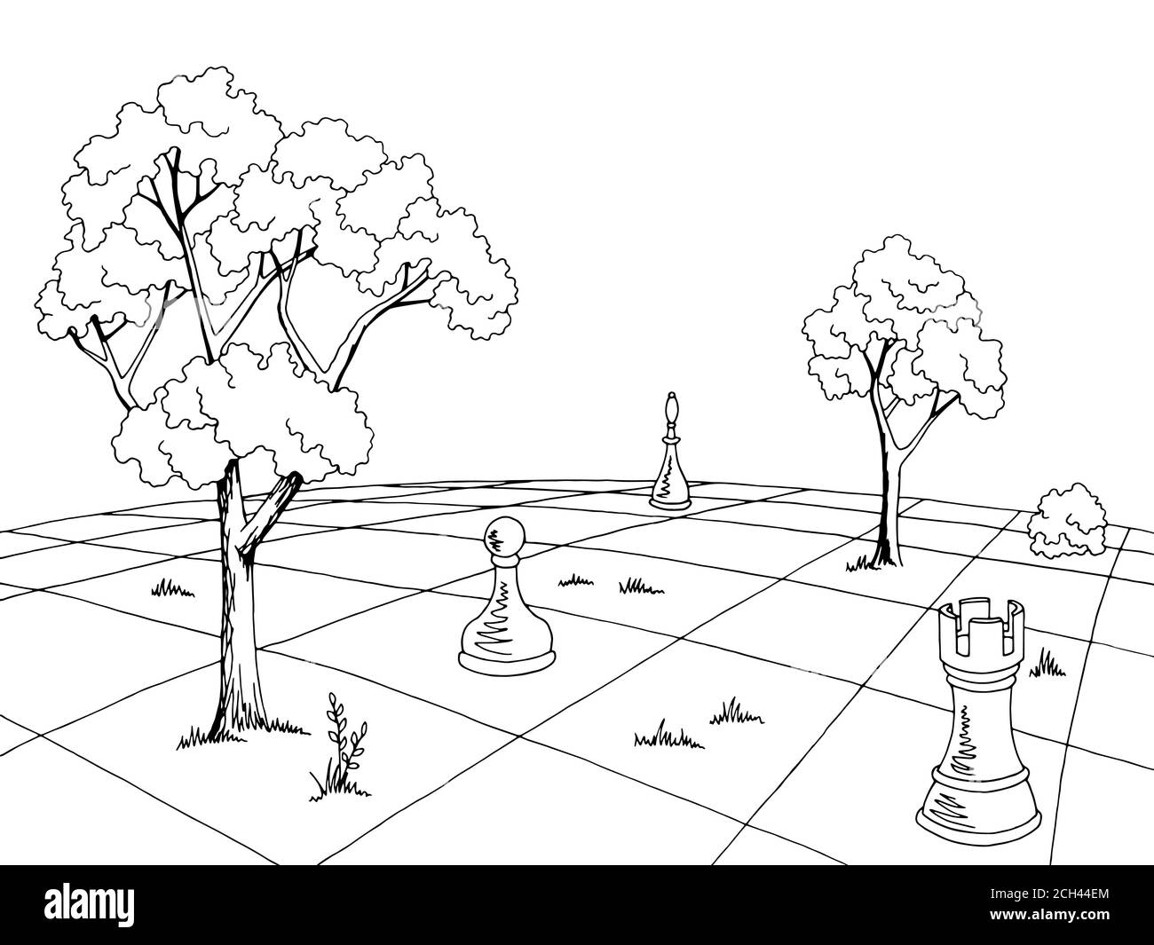 Chess landscape graphic black white sketch illustration vector Stock ...