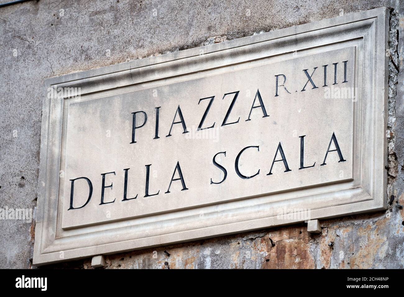 Piazza della Scala, Authentic Street Nameplate in Carrara Marble. R ...