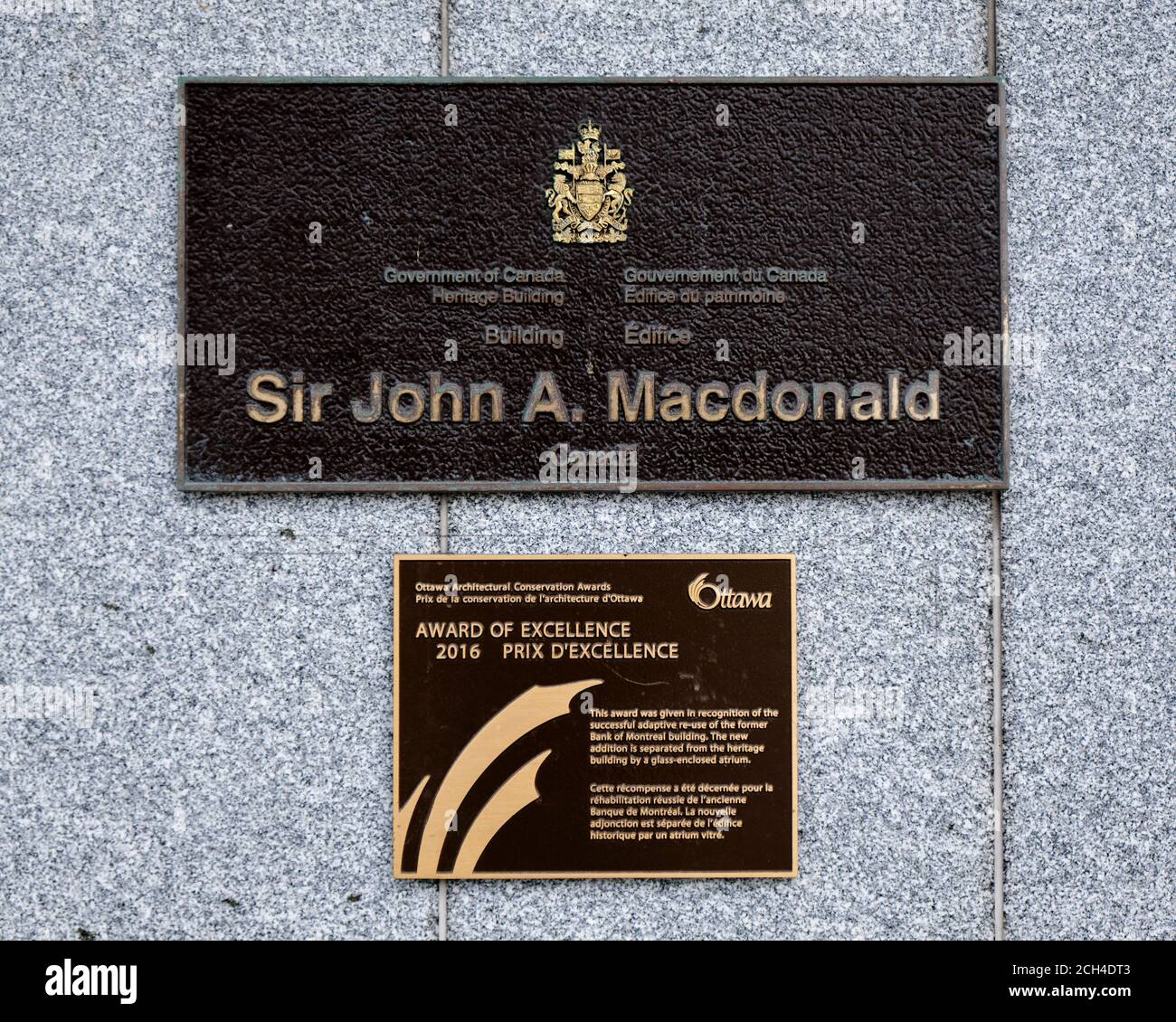 Plaque on the "Sir John A Macdonald" building in Ottawa, Canada Stock ...