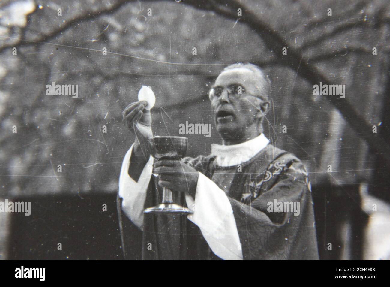 Fine 70s vintage black and white photography of a full Catholic priest ...
