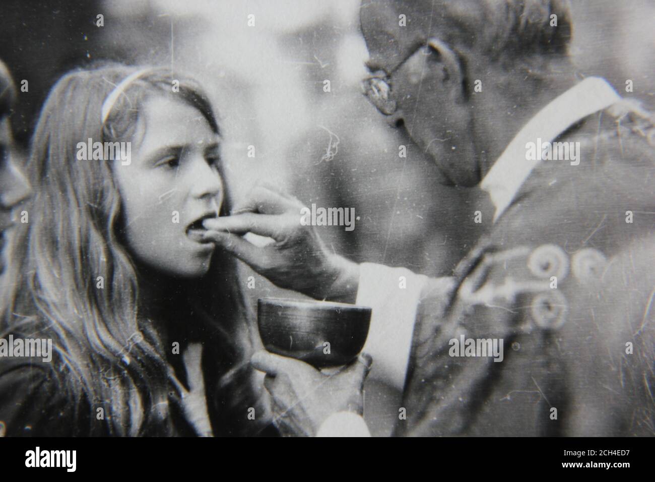 Fine 70s vintage black and white photography of a girl scout accepting ...