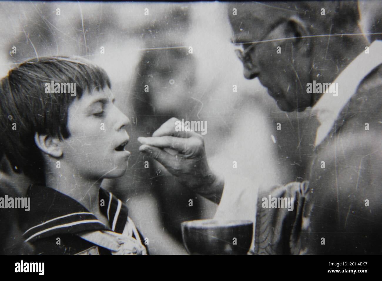 Fine 70s vintage black and white photography of a boy scout accepting ...