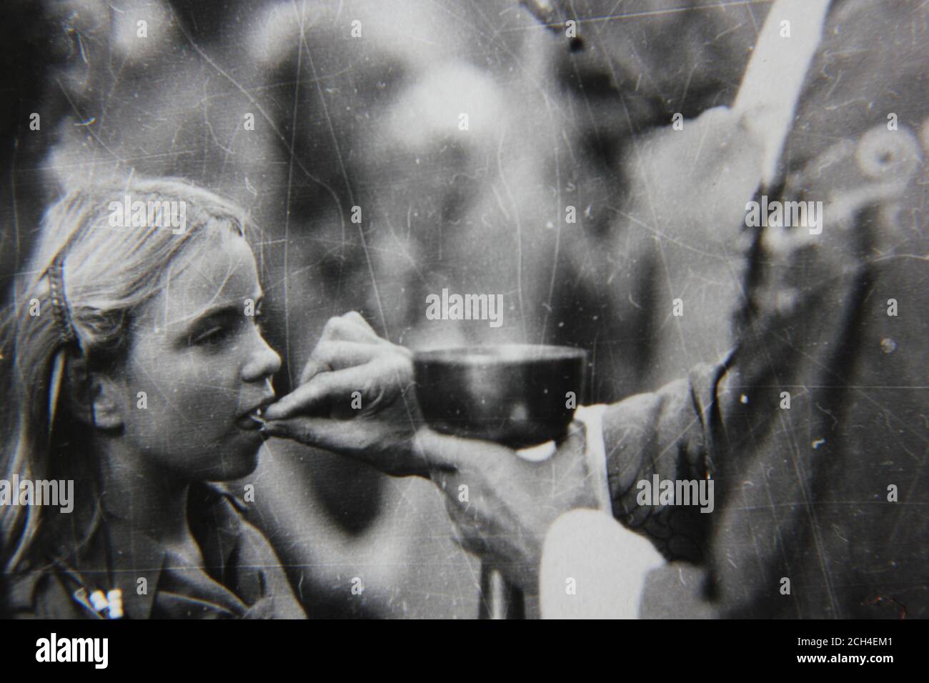 Fine 70s vintage black and white photography of a girl receiving Holy ...