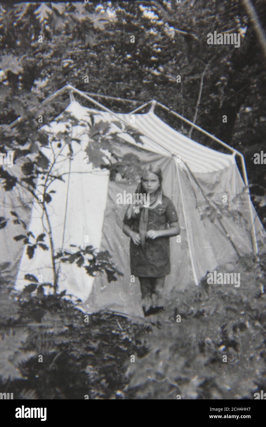 Fine 70s vintage black and white photography of a young girl scout ...