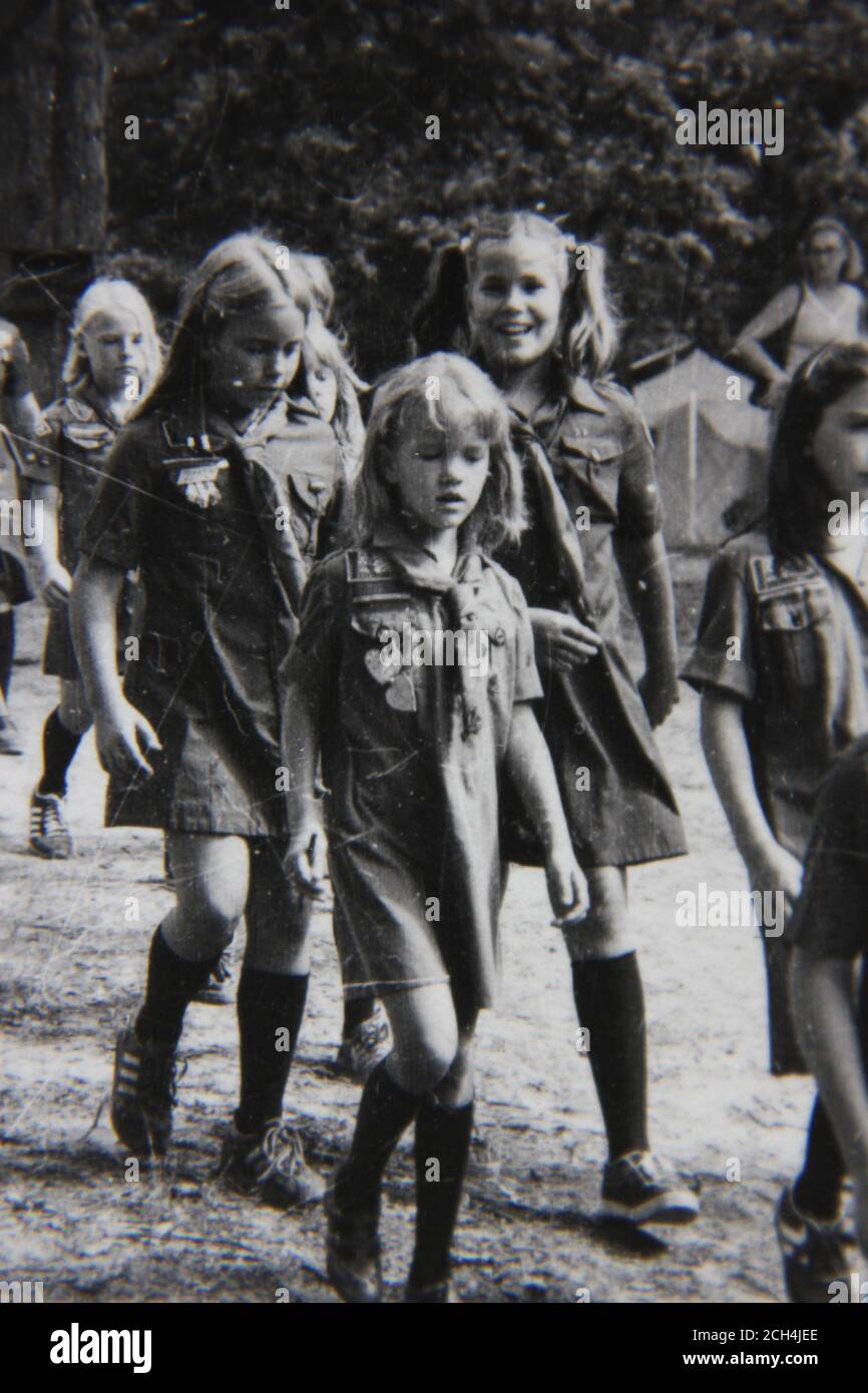 Fine 70s vintage black and white photography of girl scouts marching to ...