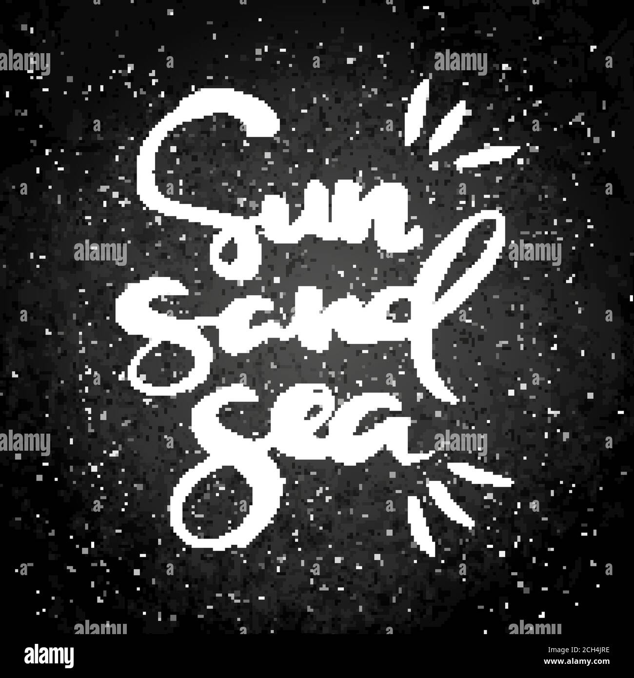 Sun, Sand, Sea. Vector motivational phrase on a slate board. Hand drawn ...