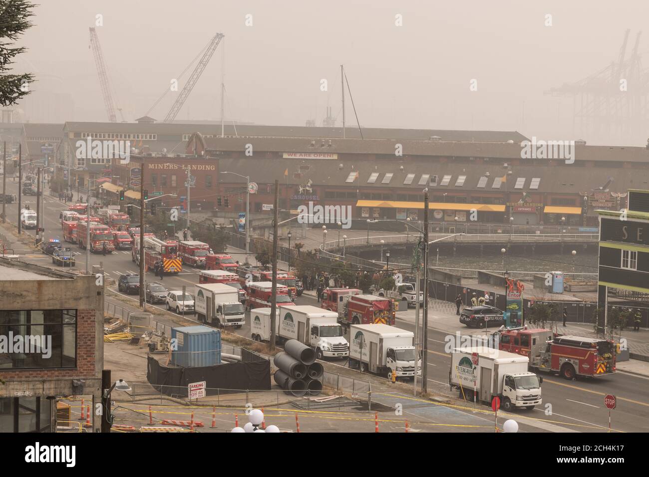 Seattle, USA. 13th Sep, 2020. Collapse of pier 58 on the Seattle ...