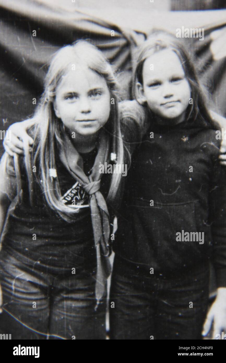 Fine 70s vintage black and white photography of two Girl Scouts camping ...