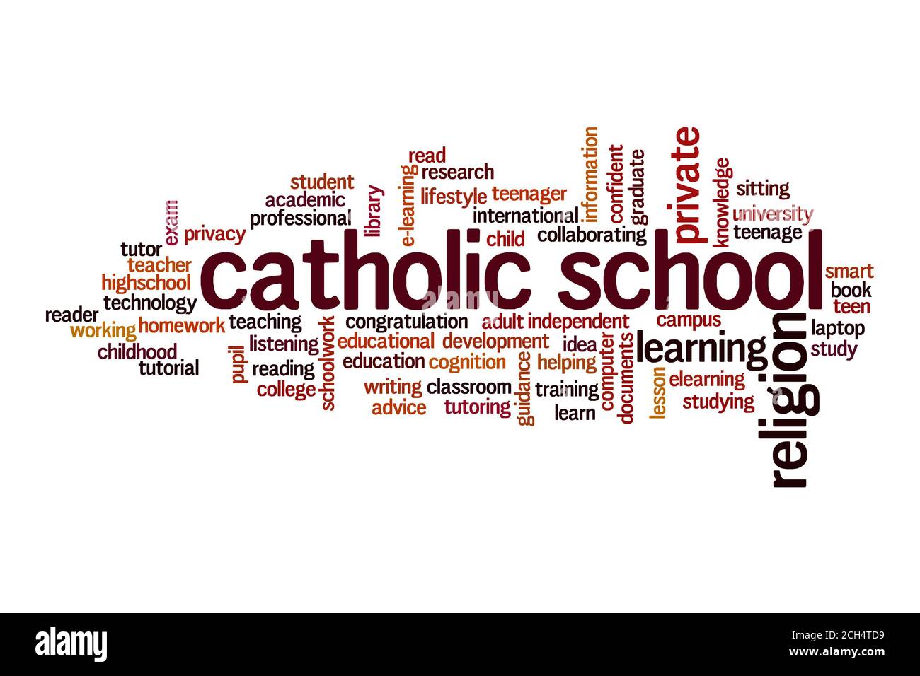 Catholic school cloud concept on white background Stock Photo - Alamy