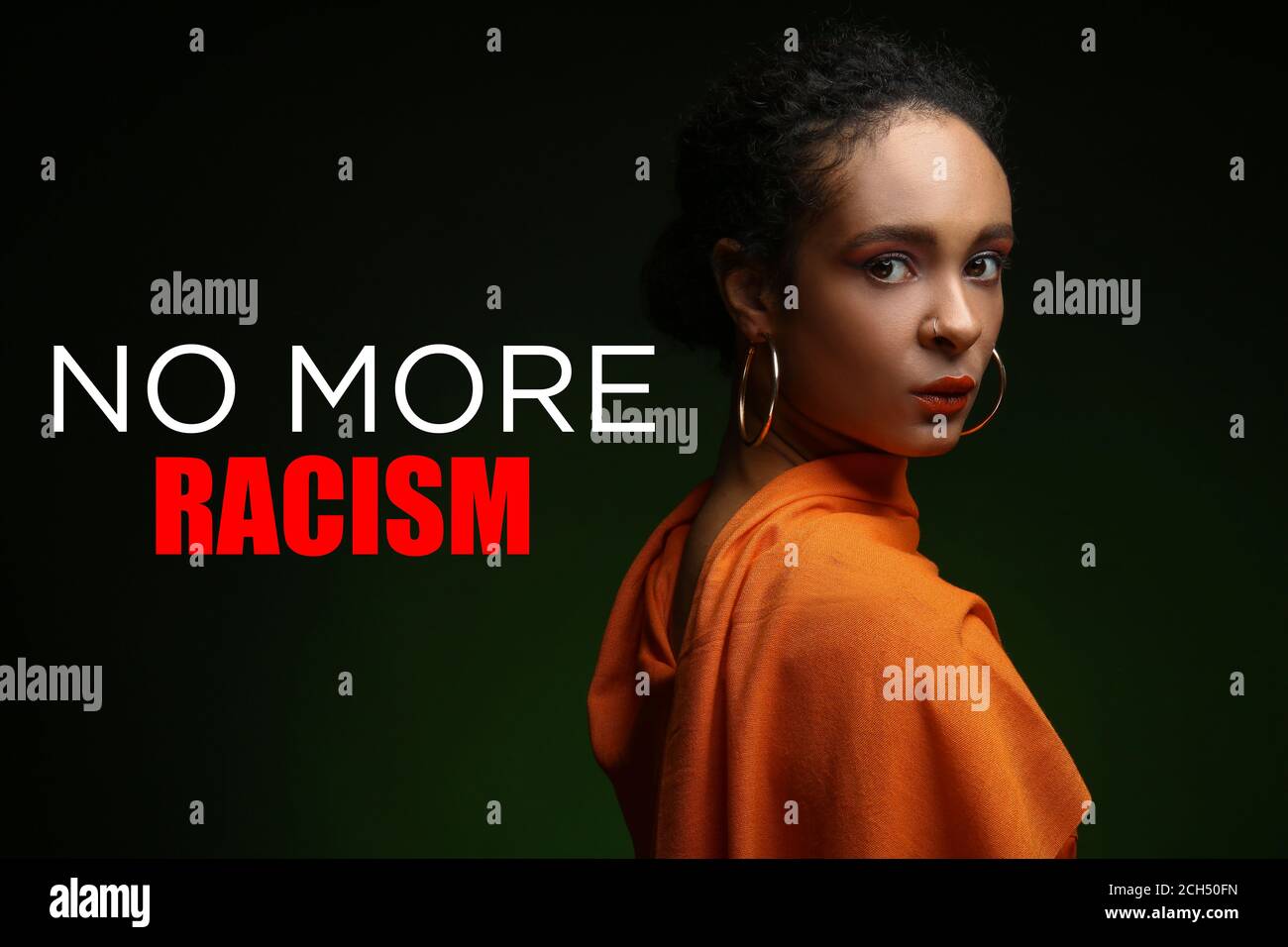 Beautiful African-American woman on dark background with text NO MORE ...