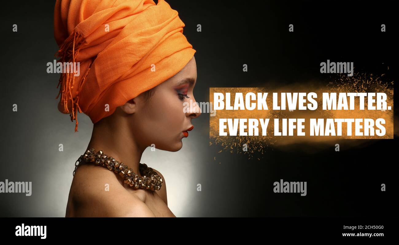 Beautiful African-American woman on dark background with text BLACK ...
