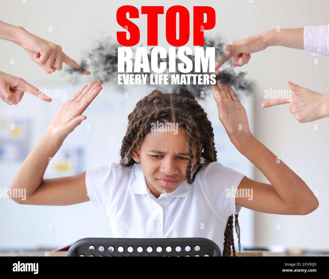 Pupils bullying African-American girl at school. Stop racism Stock ...