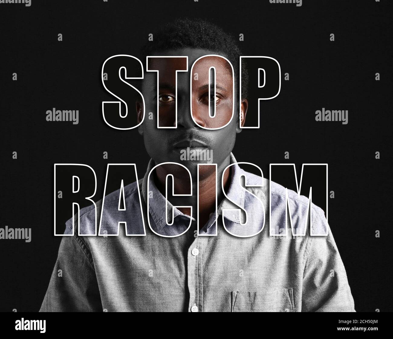 Sad African-American man on dark background. Stop racism Stock Photo ...