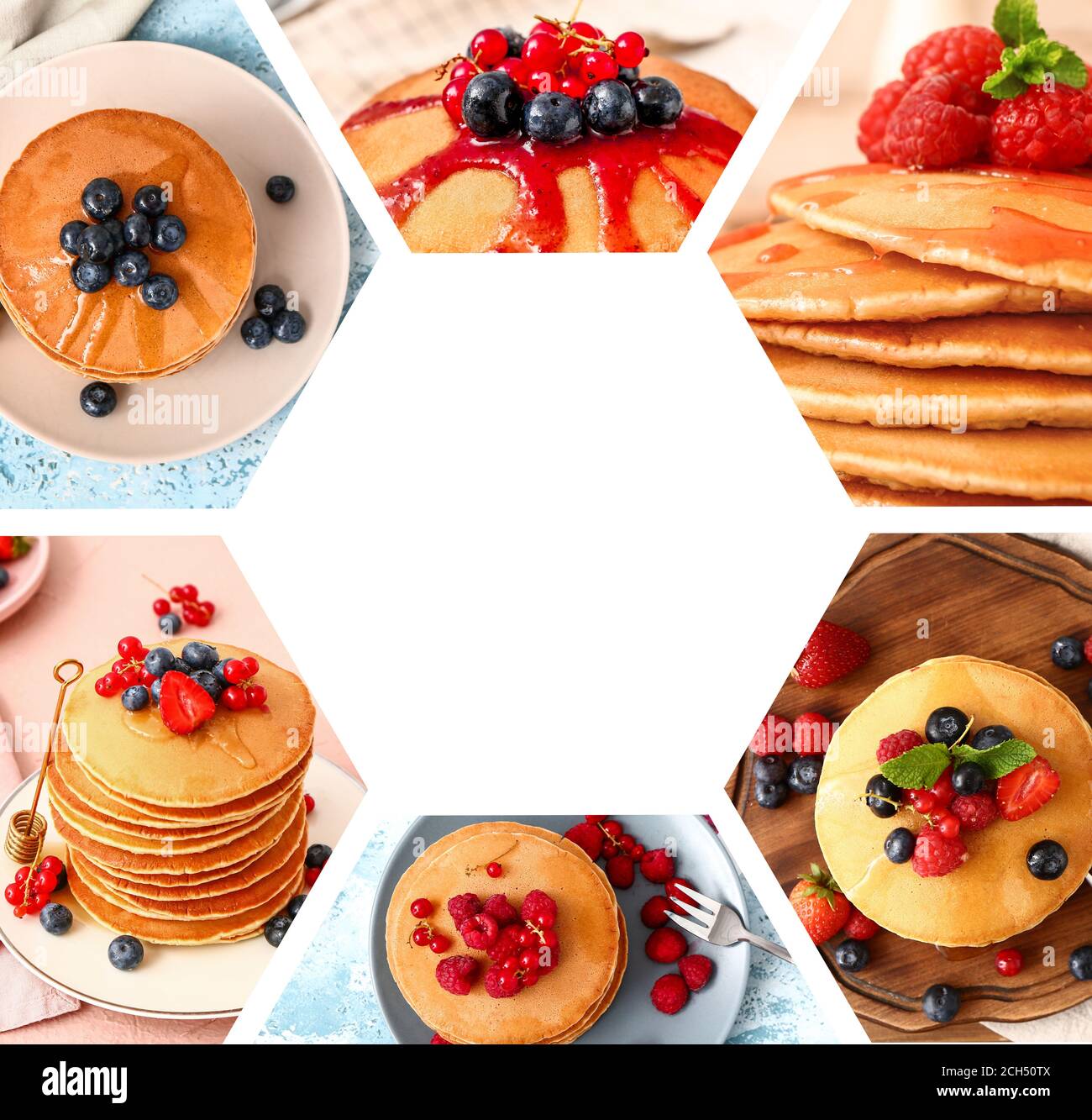 Collage of photos with sweet pancakes and space for text Stock Photo ...