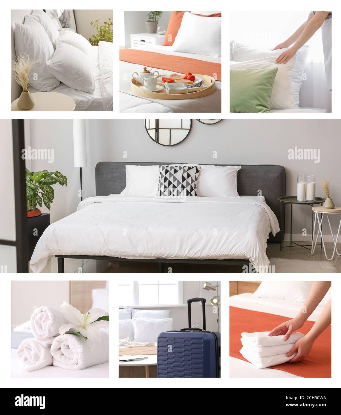 Collage of photos with modern hotel rooms Stock Photo - Alamy