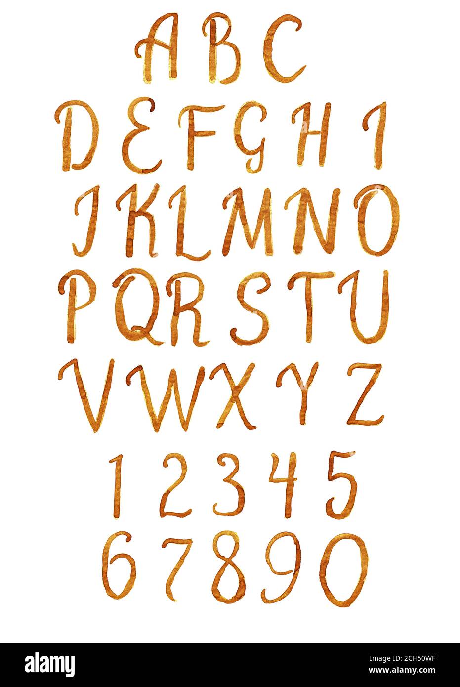 Coffee alphabet and numbers on white background Stock Photo - Alamy