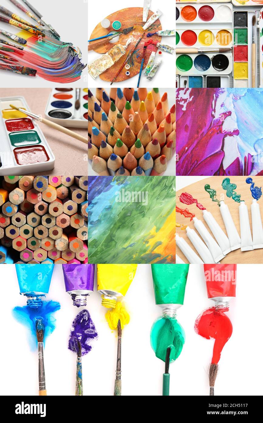 Set of photos with artist's supplies Stock Photo - Alamy