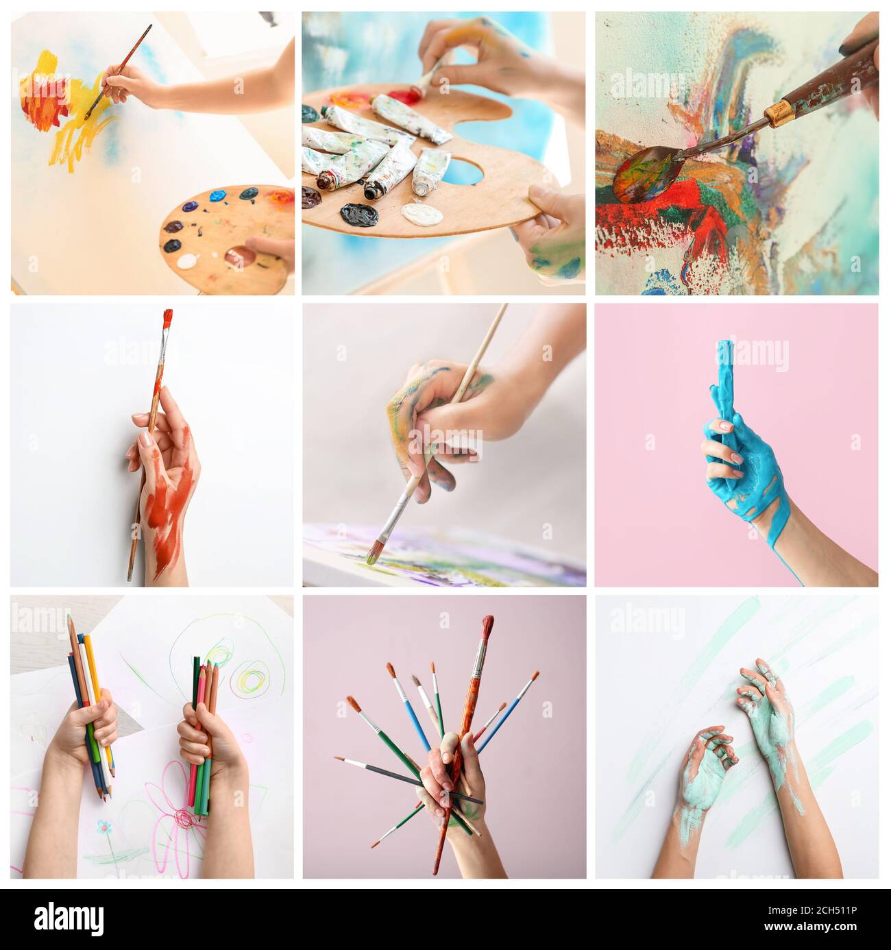 Collage of pictures with artist's hands Stock Photo - Alamy