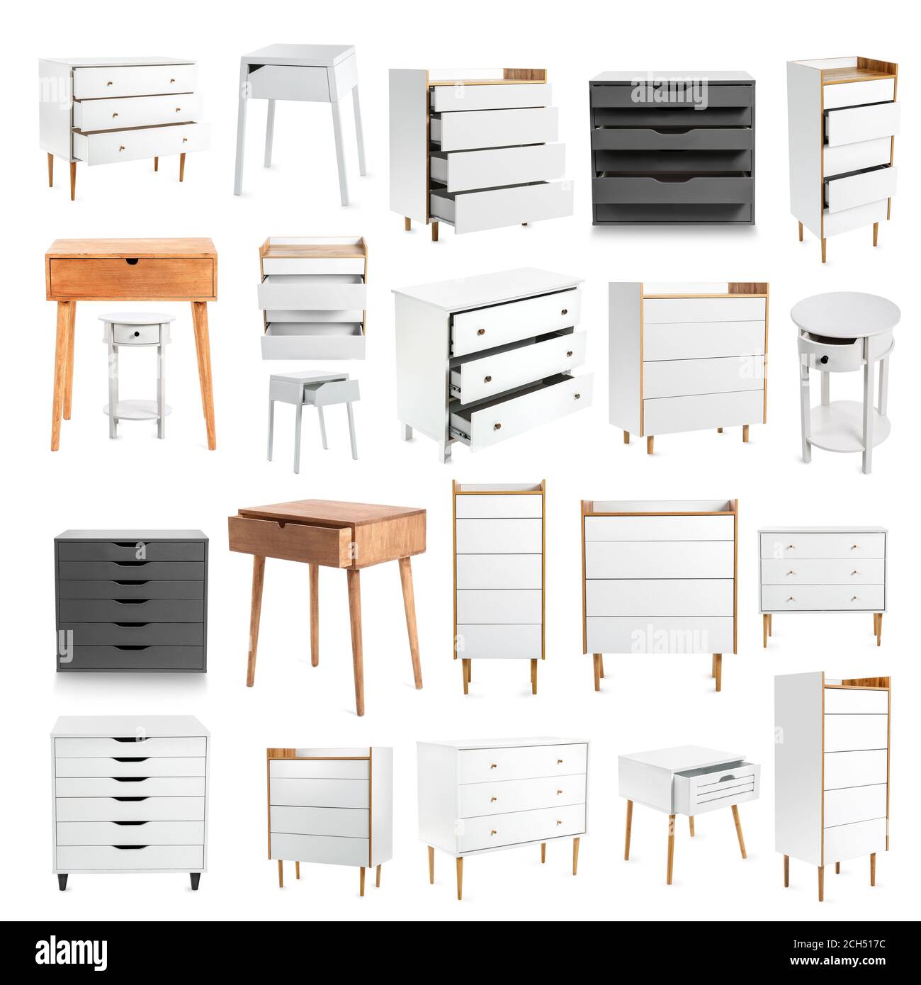 Collection of chests of drawers on white background Stock Photo - Alamy