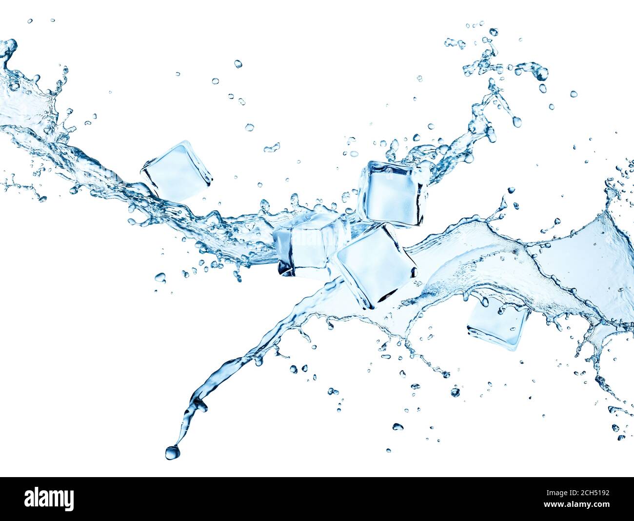 Ice cubes with splashes of water on white background Stock Photo - Alamy
