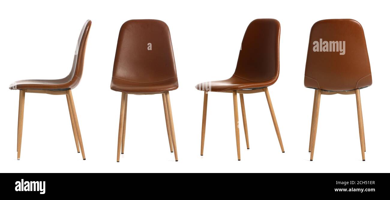 Set of modern chairs on white background Stock Photo - Alamy