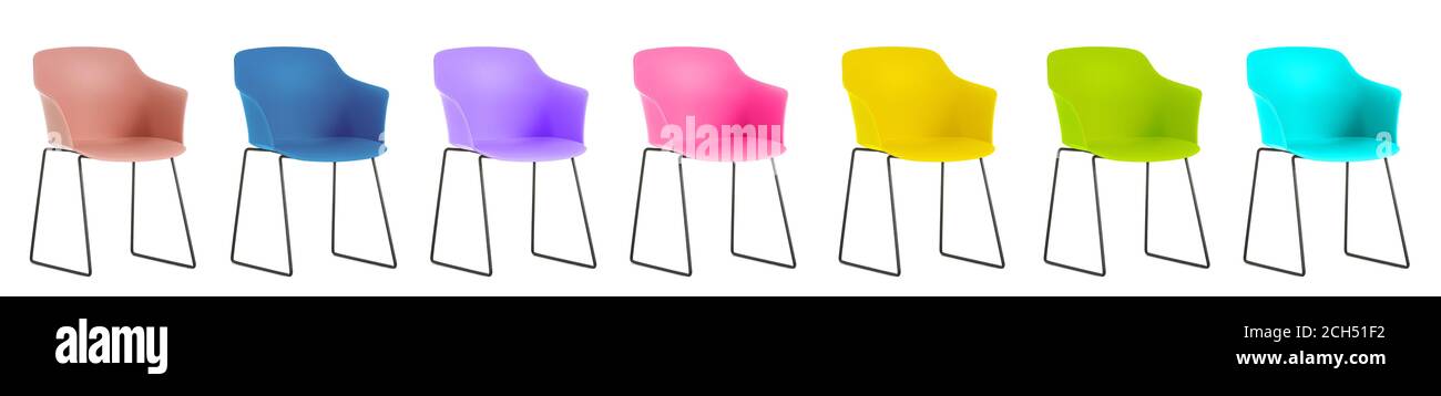 Collection of bright color chairs on white background Stock Photo - Alamy