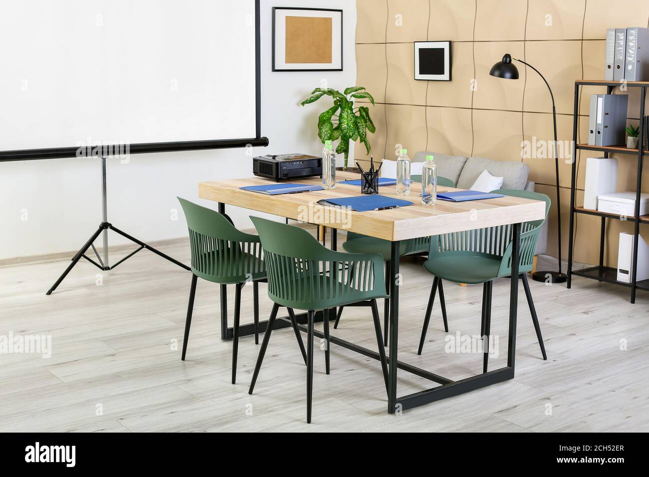 Table prepared for business meeting in office Stock Photo - Alamy