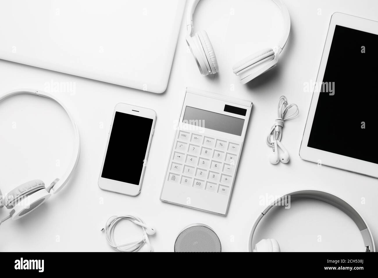 Different modern devices on white background Stock Photo - Alamy
