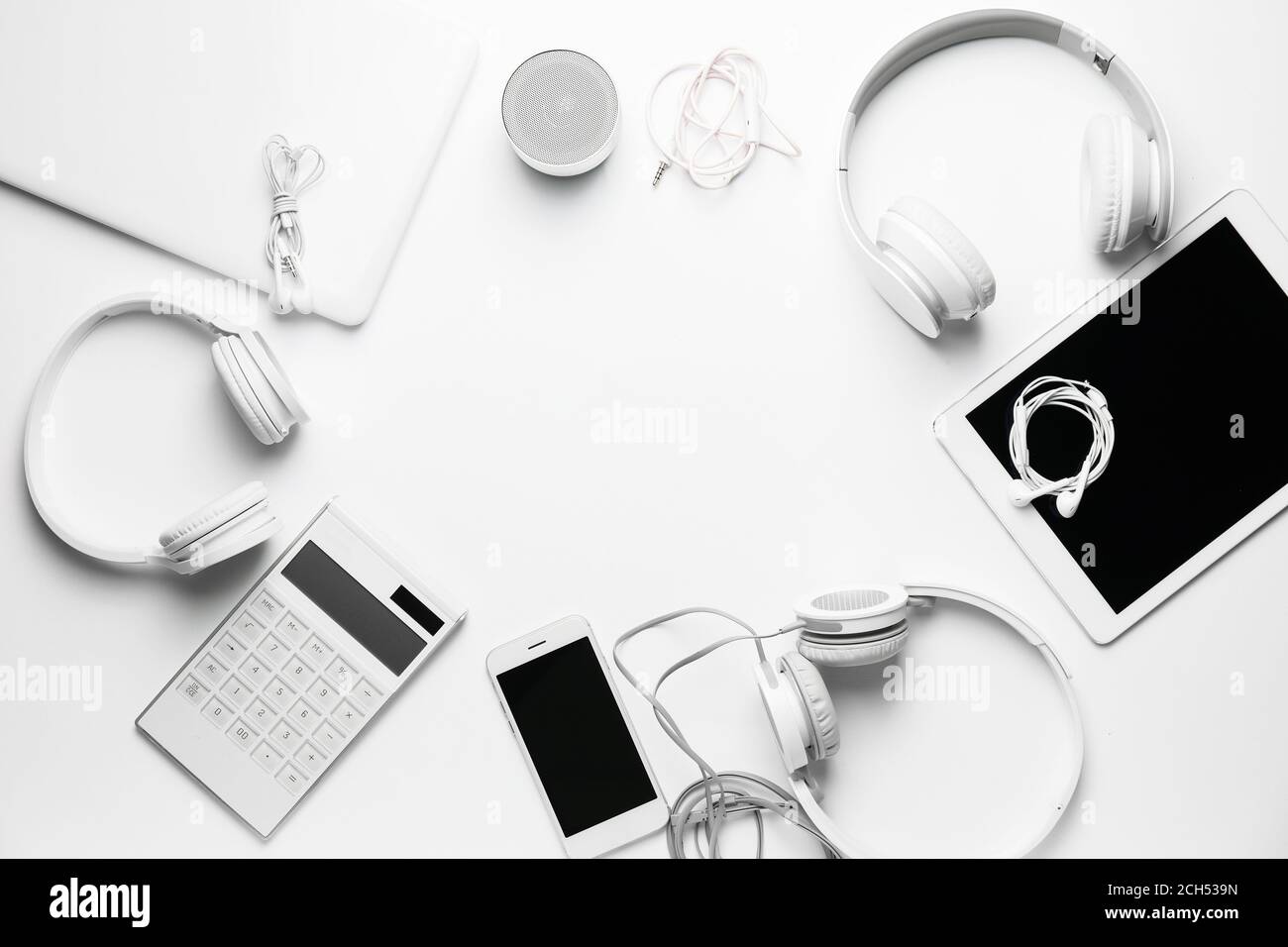 Frame made of different modern devices on white background Stock Photo ...