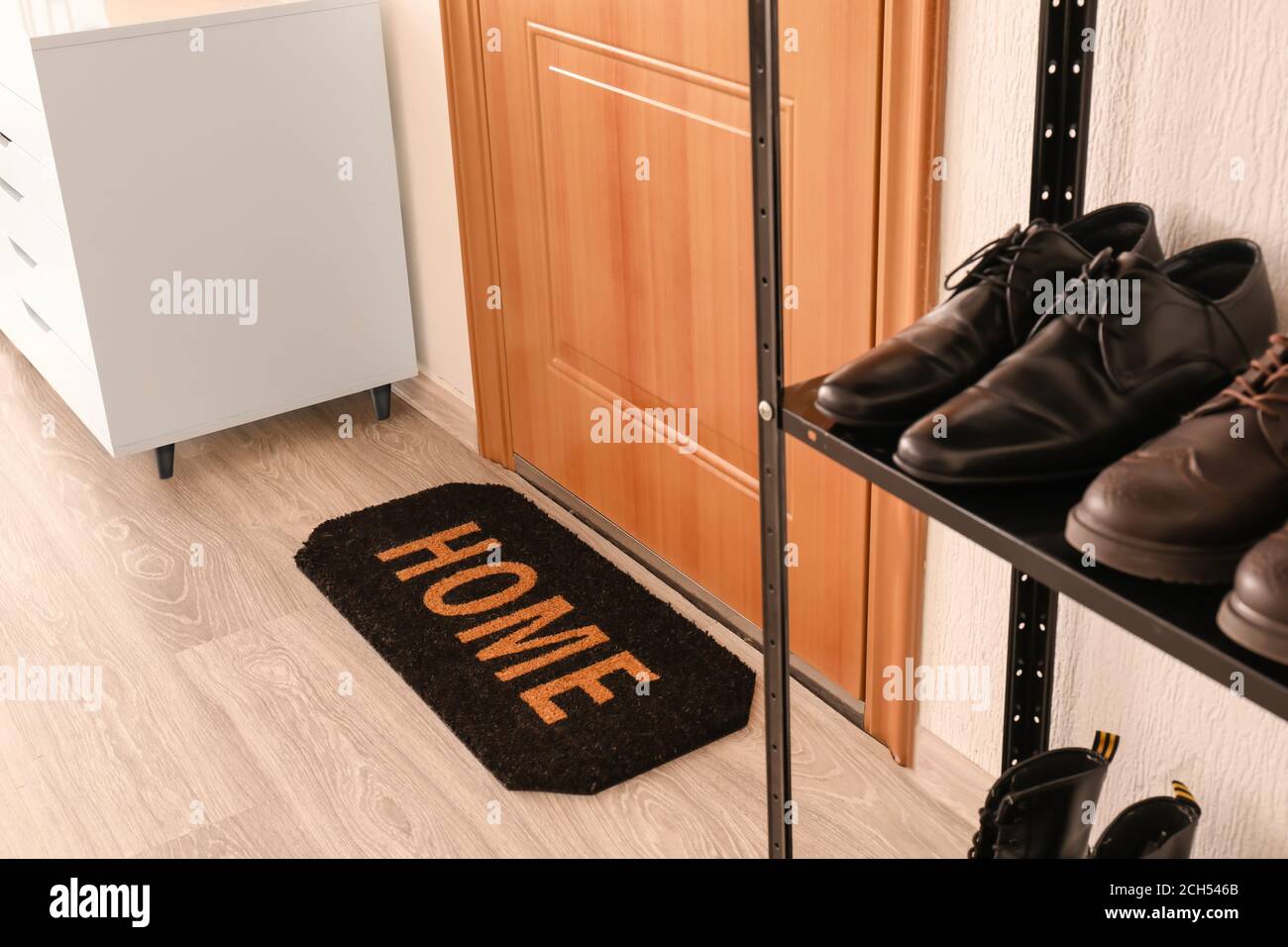 Interior of modern stylish hallway with door mat Stock Photo - Alamy