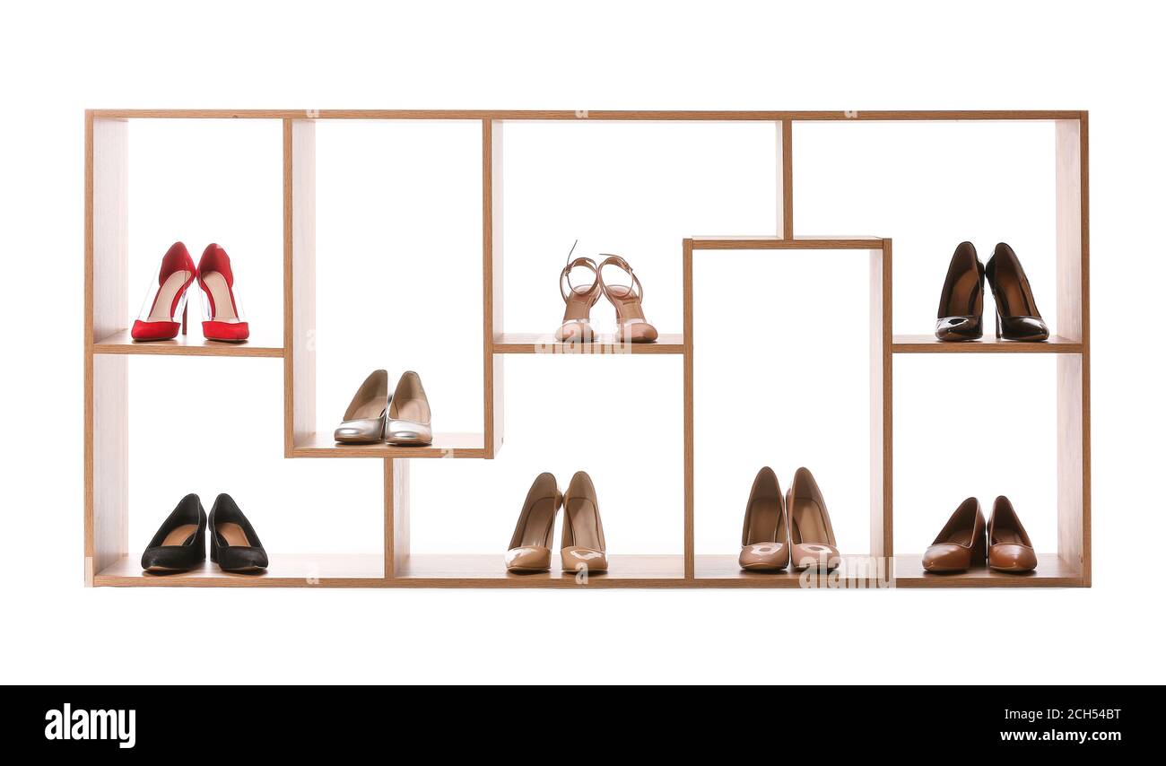Stand with shoes on white background Stock Photo - Alamy